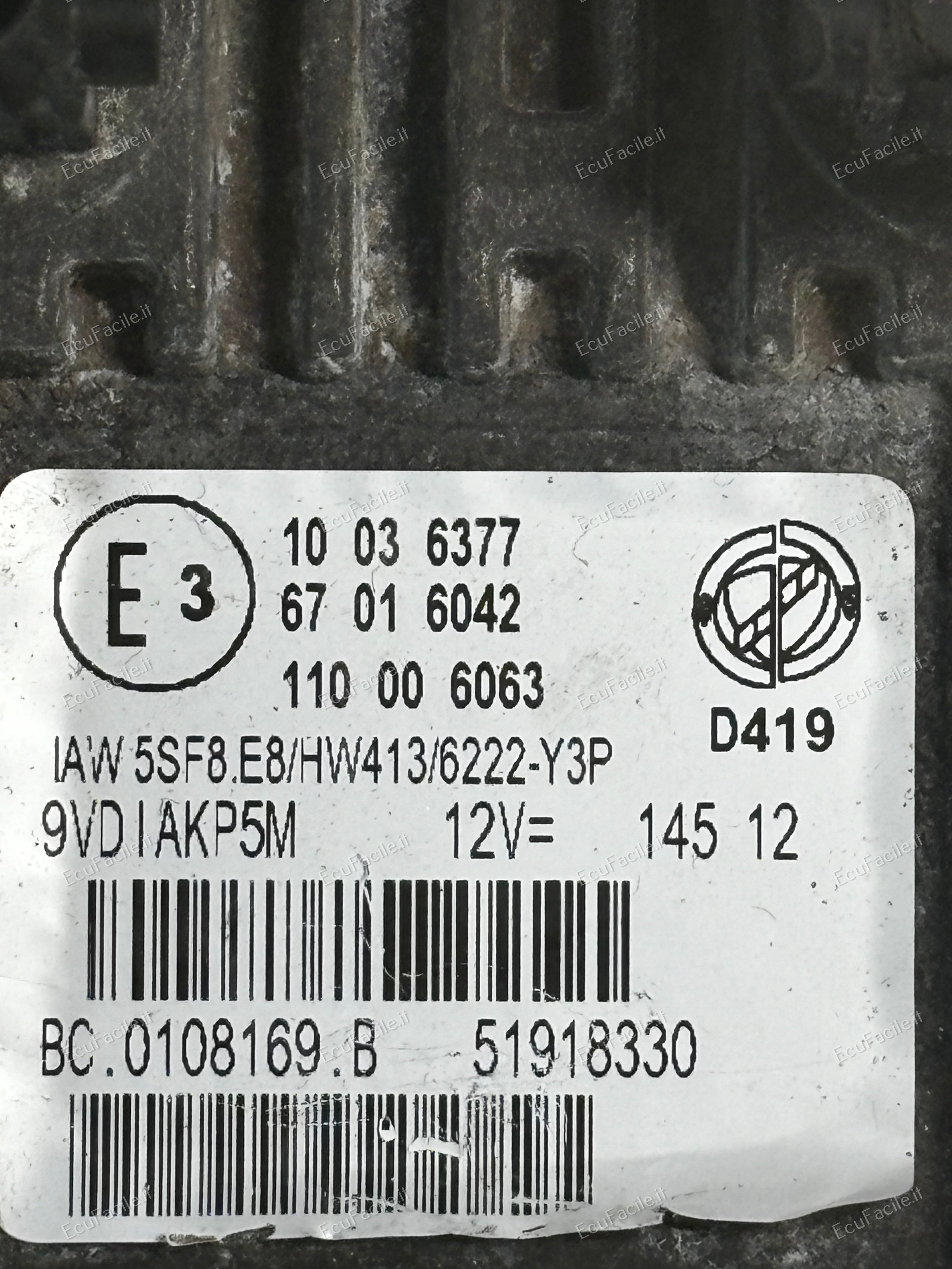 ECU Lancia Ypsilon GPL 1.2 IAW 5SF.E8 51918330 HW413 – EcuFacile